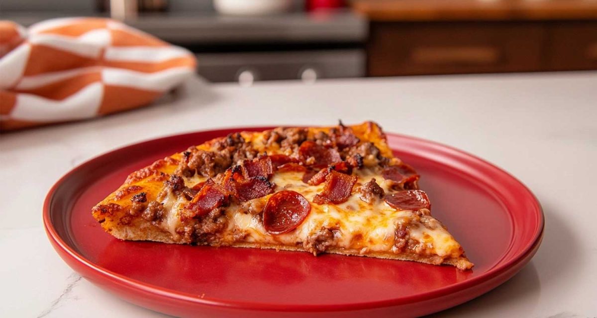 Easy Keto Pepperoni Meatza with BBQ Bacon Topping Recipe