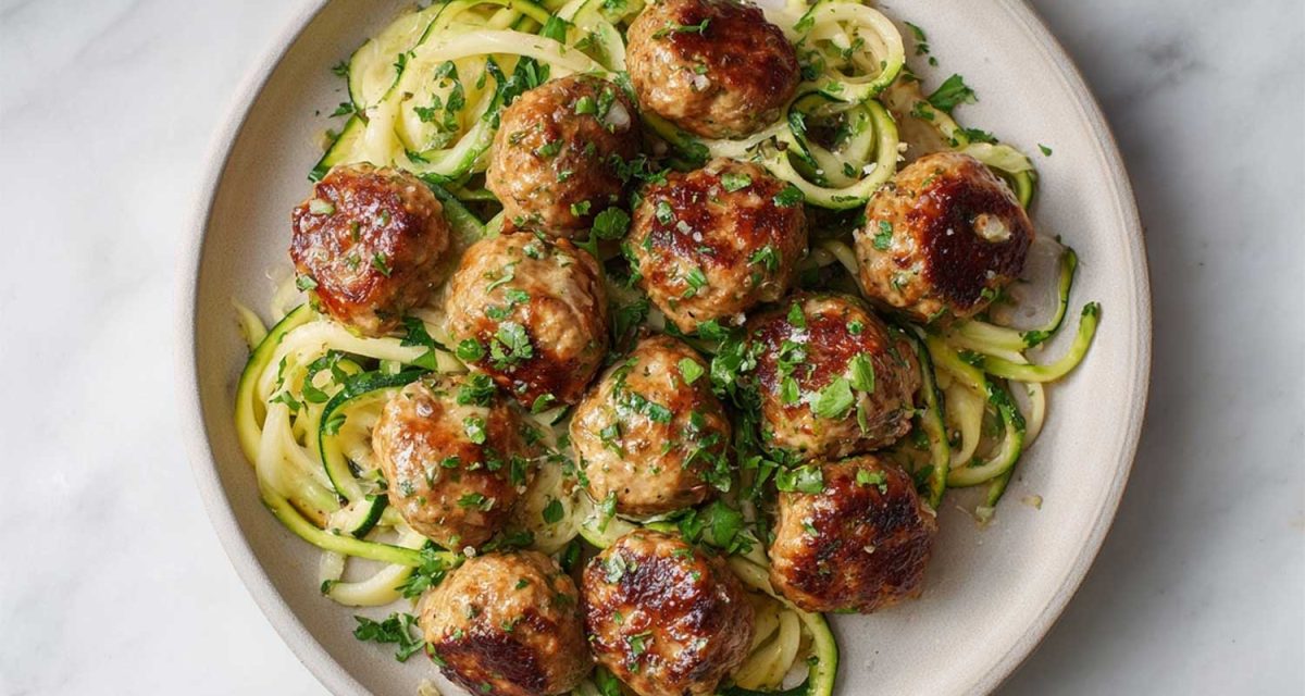 Keto Garlic Butter Meatballs (With Zoodles!) - Low-Carb Meal