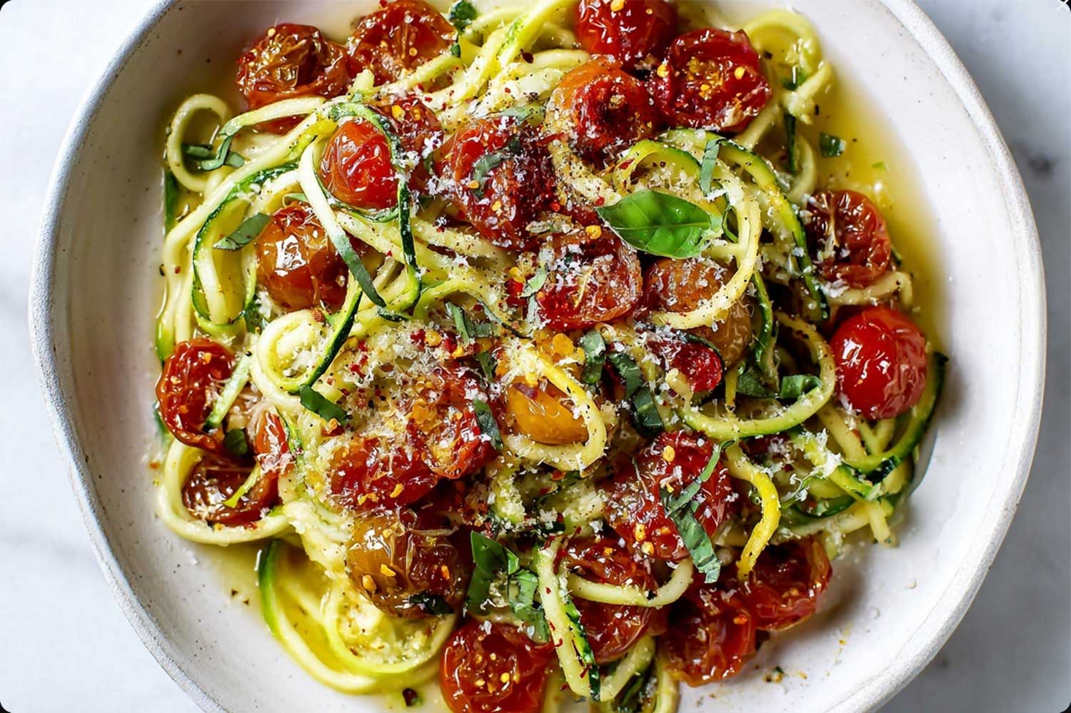 Delicious Keto Cherry Tomato Zoodles with Zucchini Noodles
